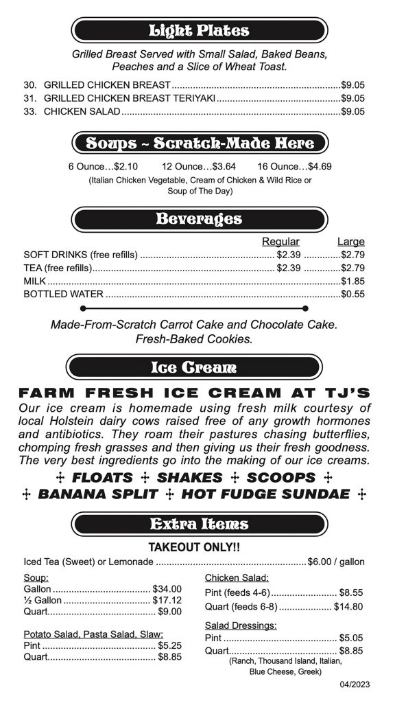 Menu – TJ's Deli & Grill